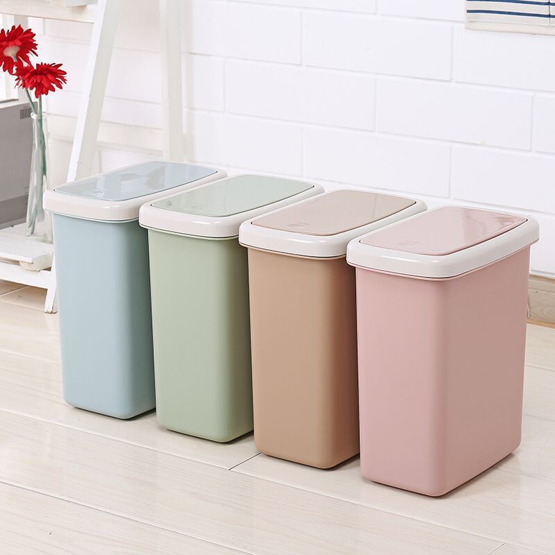 Narrow row of plastic buckets